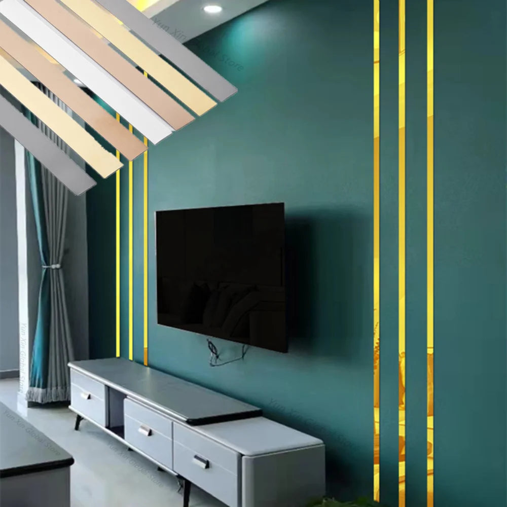 Stainless Steel Decorative Strip Edge Line Mirror Stickers for Wall, B ...